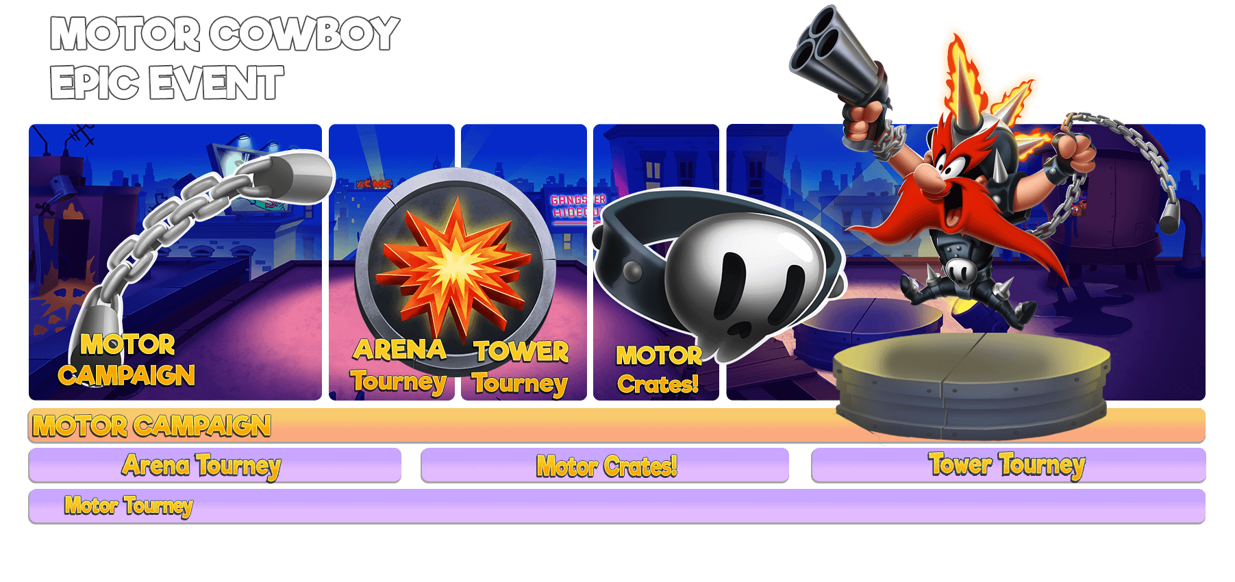 EVENT OVERVIEW: MOTOR COWBOY – Looney Tunes World of Mayhem